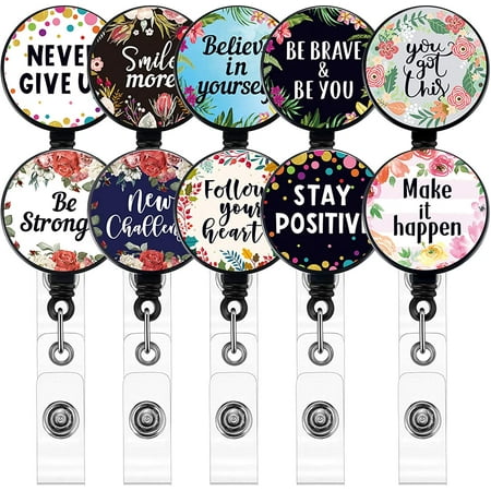 10 Pieces Badge Reel with Motivation Quotes Retractable ID Badge Holder ...