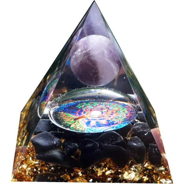 HSHDLDF Amethyst Crystal Sphere Orgonite Pyramid Kit with Obsidian Stone Reiki Energy Chakra ...