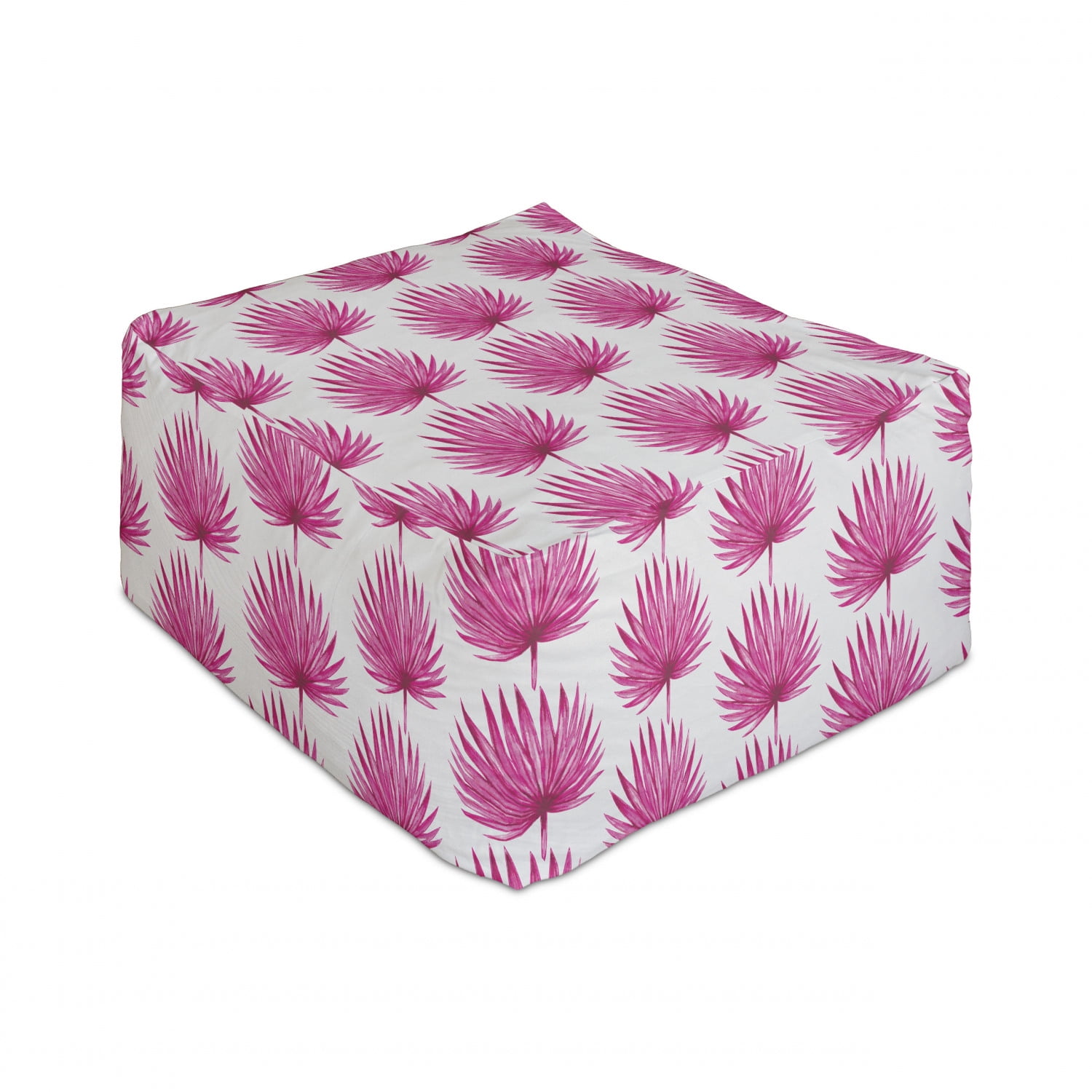 Leaf Rectangle Pouf, Watercolor Style Pink Tropical Leaves Exotic ...