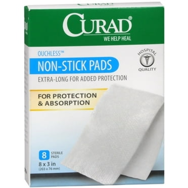 Curad Sterile Large Non-Stick Pads, For Ouchless Removal, 8" x 3", 8 ...
