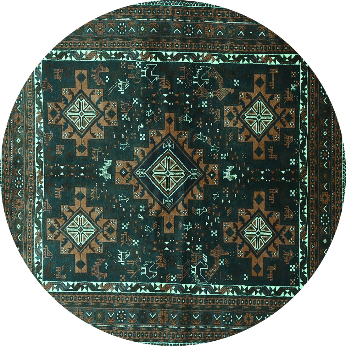 Ahgly Company Indoor Round Persian Turquoise Blue Traditional Area Rugs ...