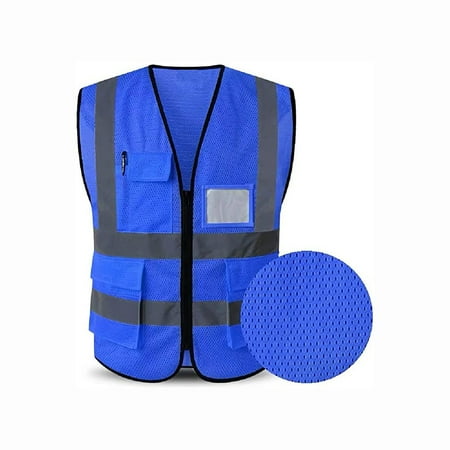 High Visibility Mesh Safety Reflective Vest with Pockets and Zipper, L ...