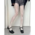 Aellinatey Women Checkered Grid Patterned Sheer Fishnet Mesh Pantyhose ...