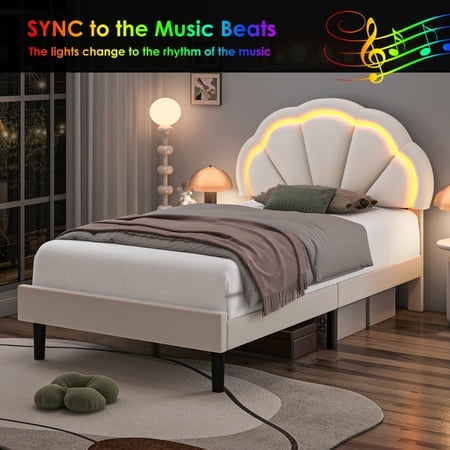 Click here for Homfa Led Bed Frame  Twin Size Velvet Upholstered... prices