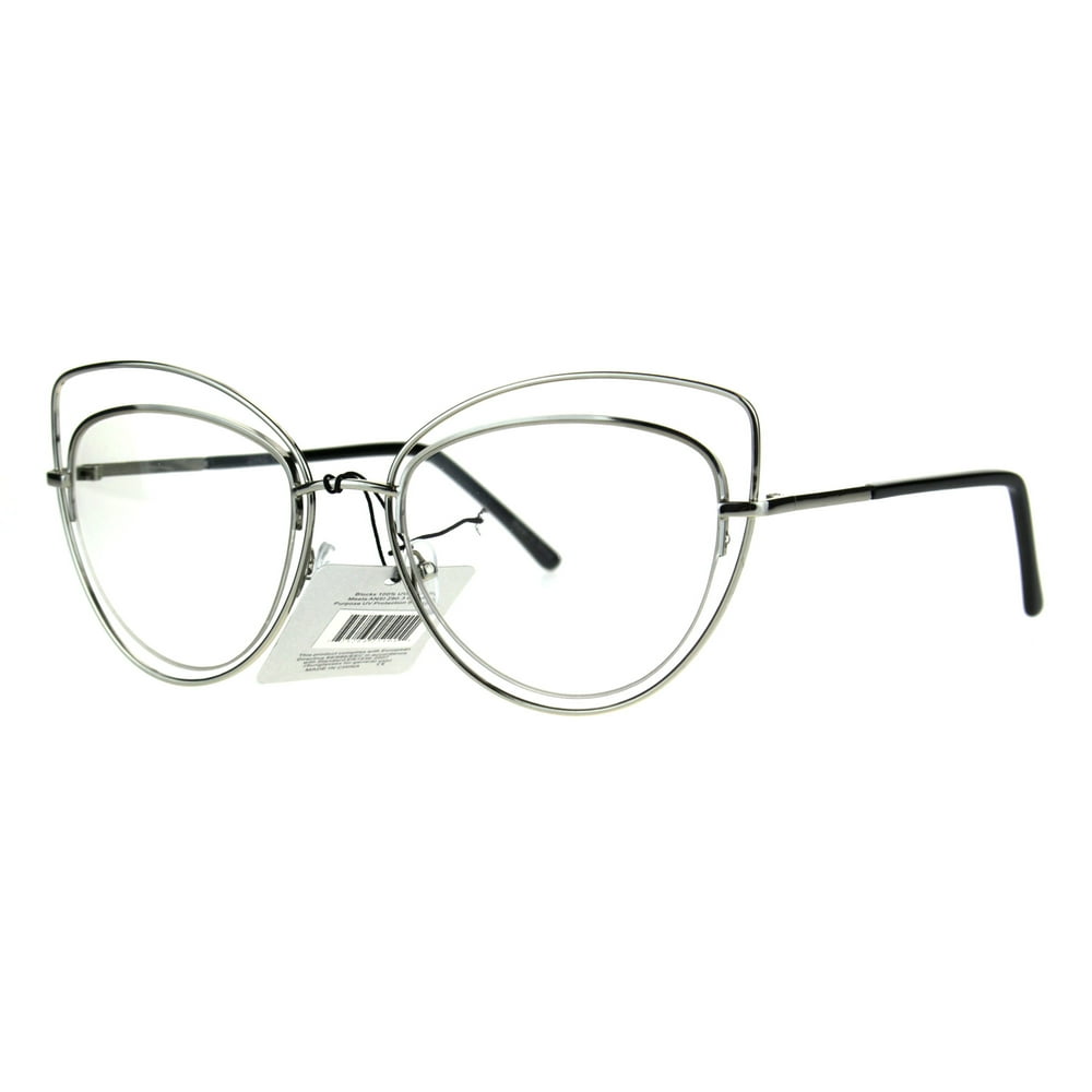 Womens Double Metal Wire Rim Cat Eye Goth Eye Glasses Silver Walmart