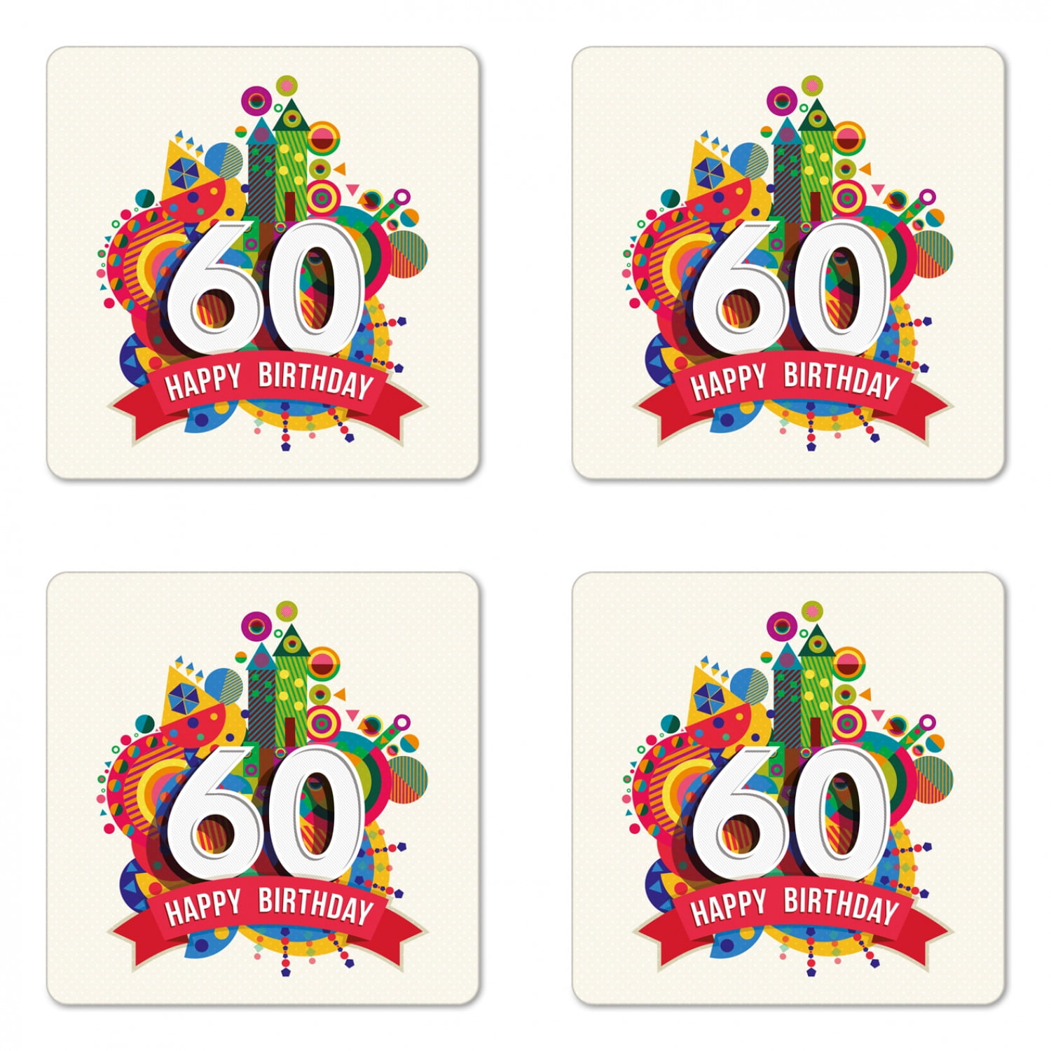 60th Birthday Coaster Set of 4, Modern Geometric Style Fairytale Theme ...