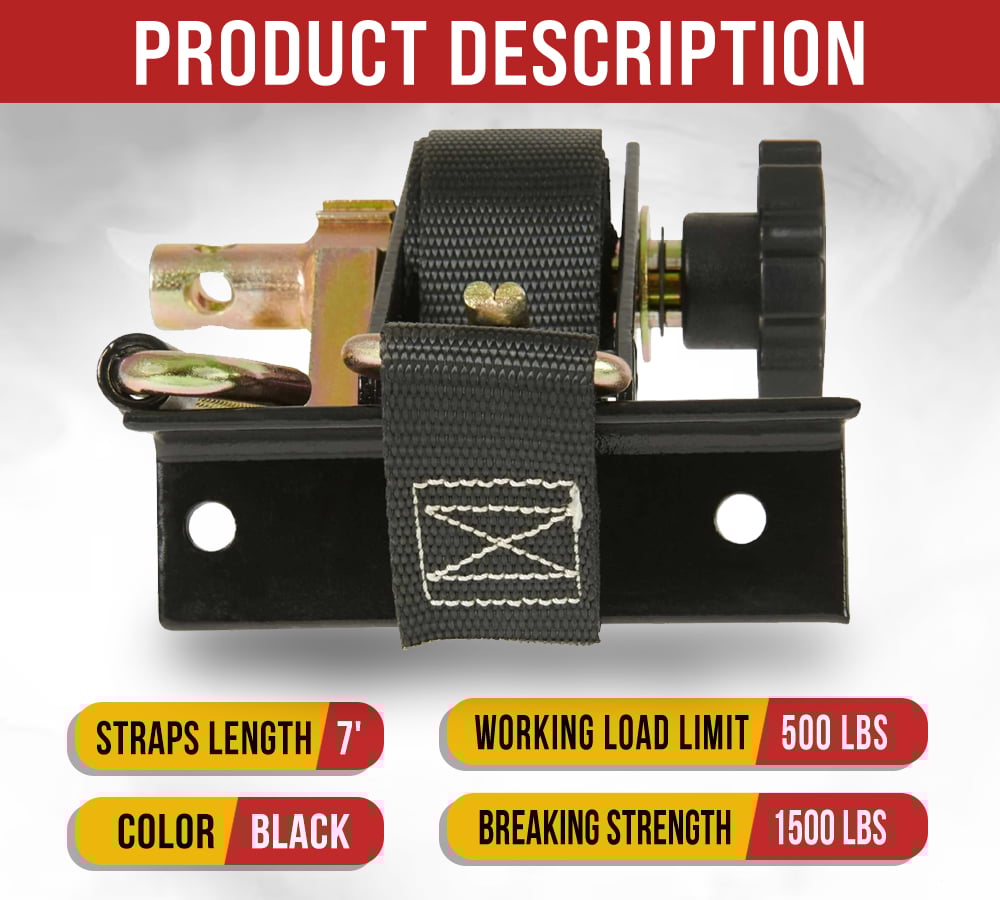 1-1/2" x 7' Ladder Rack Ratchet Tie-Down Straps (Pair) Square Tube ...