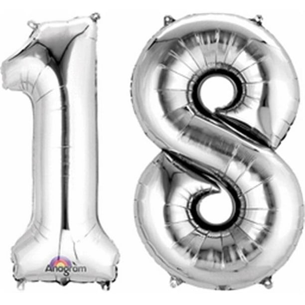 Anagram 79367 Silver 18 Number Bunch Foil Balloon - Walmart.com ...