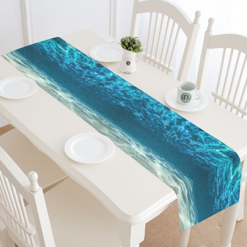 MYPOP Blue Ocean Wave Table Runner Home Decor 16x72 Inch,Tropical Beach ...