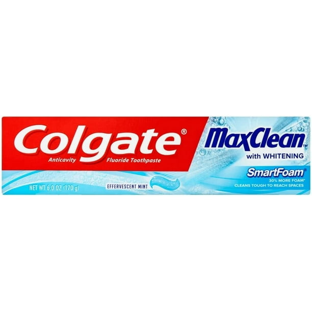 Colgate MaxClean Toothpaste SmartFoam Whitening Effervescent Mint - 6 ...
