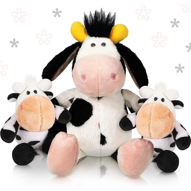 3 Pieces Cow Stuffed Animals Plush Nursery Soft Toy Cow Lovely Black ...