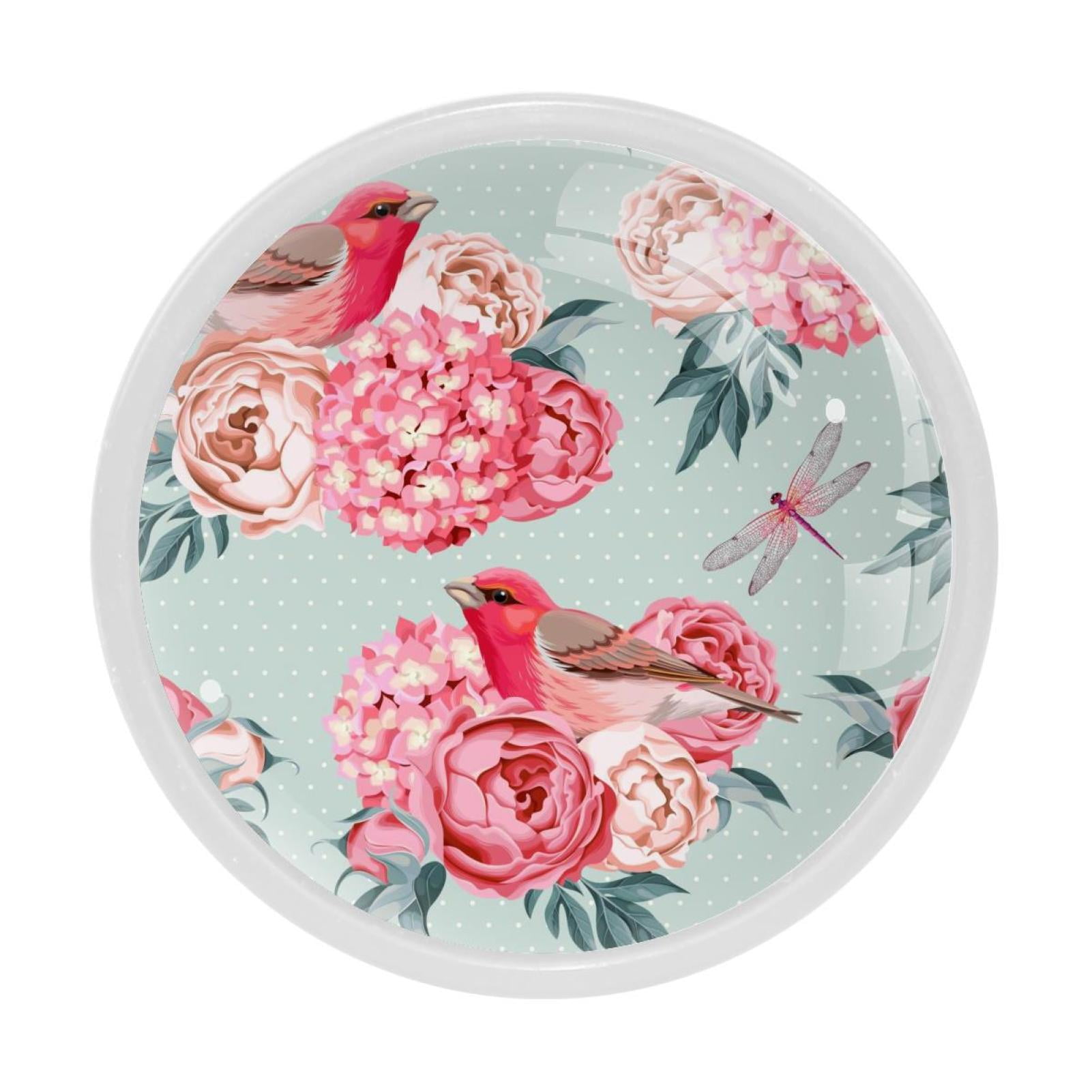 4 Pcs Birds and flowers Knobs for Kitchen Cabinet Cupboard Dresser Bookcase Drawer Pulls Handles ...