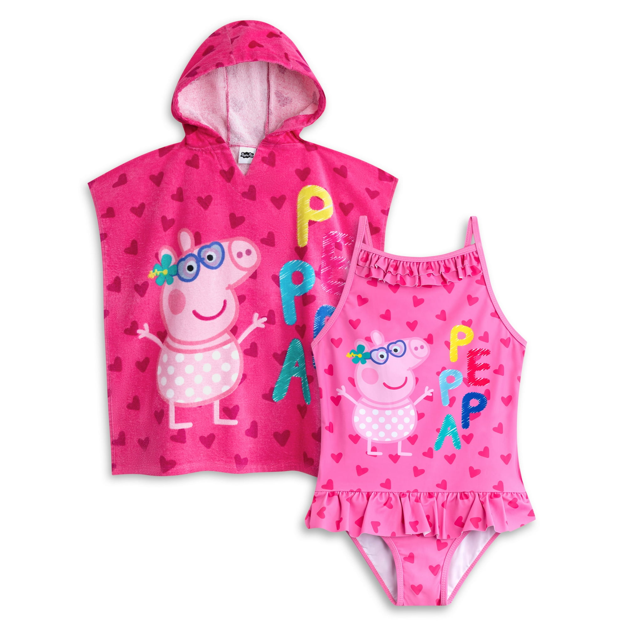 Click here for Peppa Pig Girls Pink Poncho Towel And 1 Piece Swim... prices