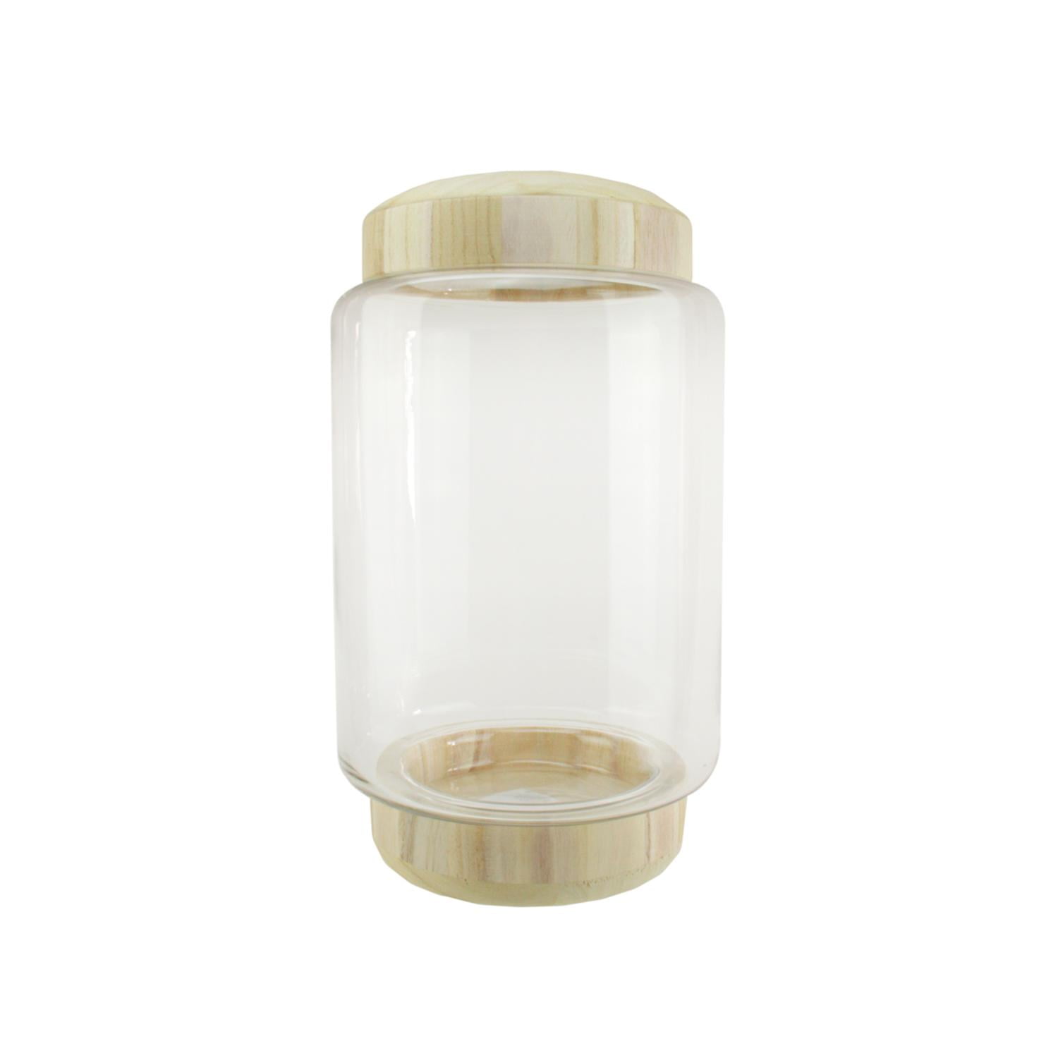 13.5" Cylindrical Transparent Glass Container with Wooden Base and Lid ...
