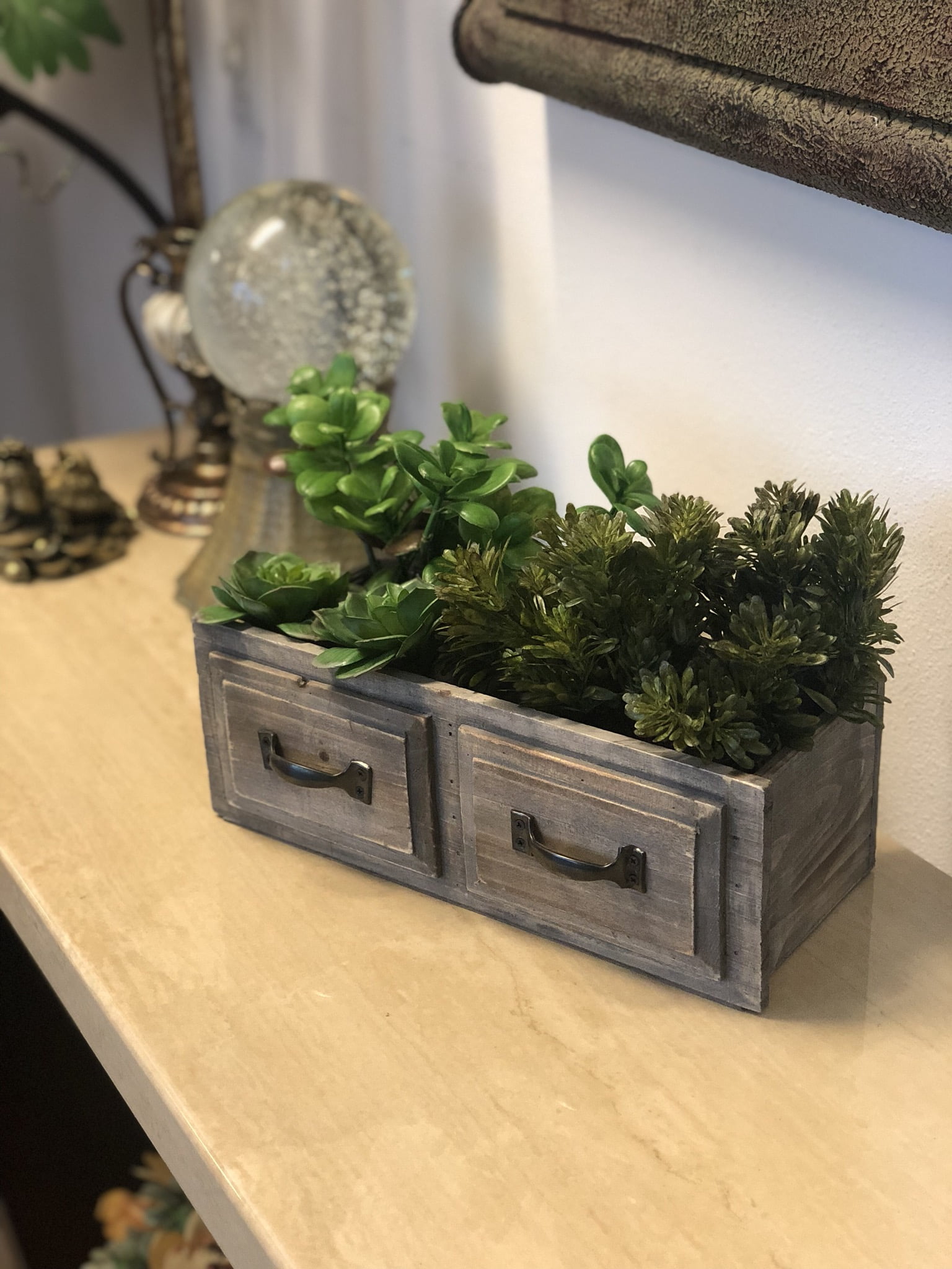Natural Wood Double Rectangle Drawer Planter Pot With Hard Liners ...