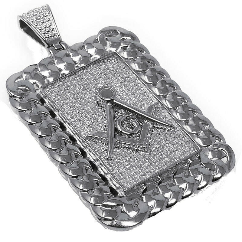 Real Genuine Diamond Freemason Masonic Pendant Miami Cuban 10K White ...