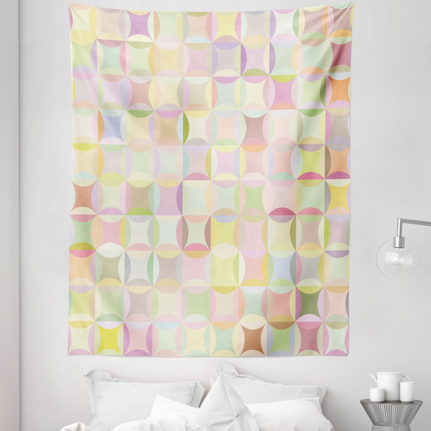 Pastel Tapestry, Retro Pattern Polka Dots Overlapping Ring Shapes ...