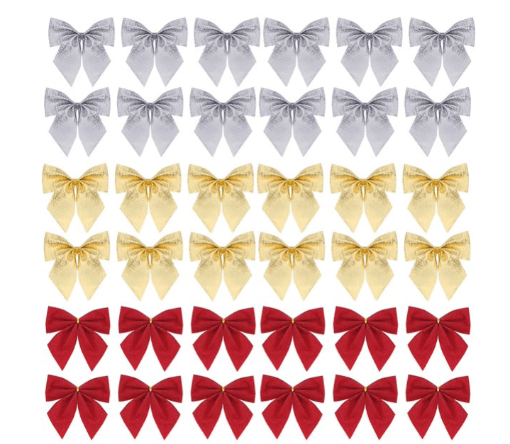 12 PCS Christmas Ribbon Bows Ornaments, Xmas Tree Bowknot Decoration ...