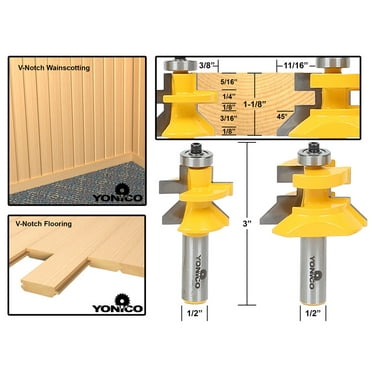 Yonico 22.5 Degree Lock Miter Glue Joint Router Bit Set - 1/2" Shank ...