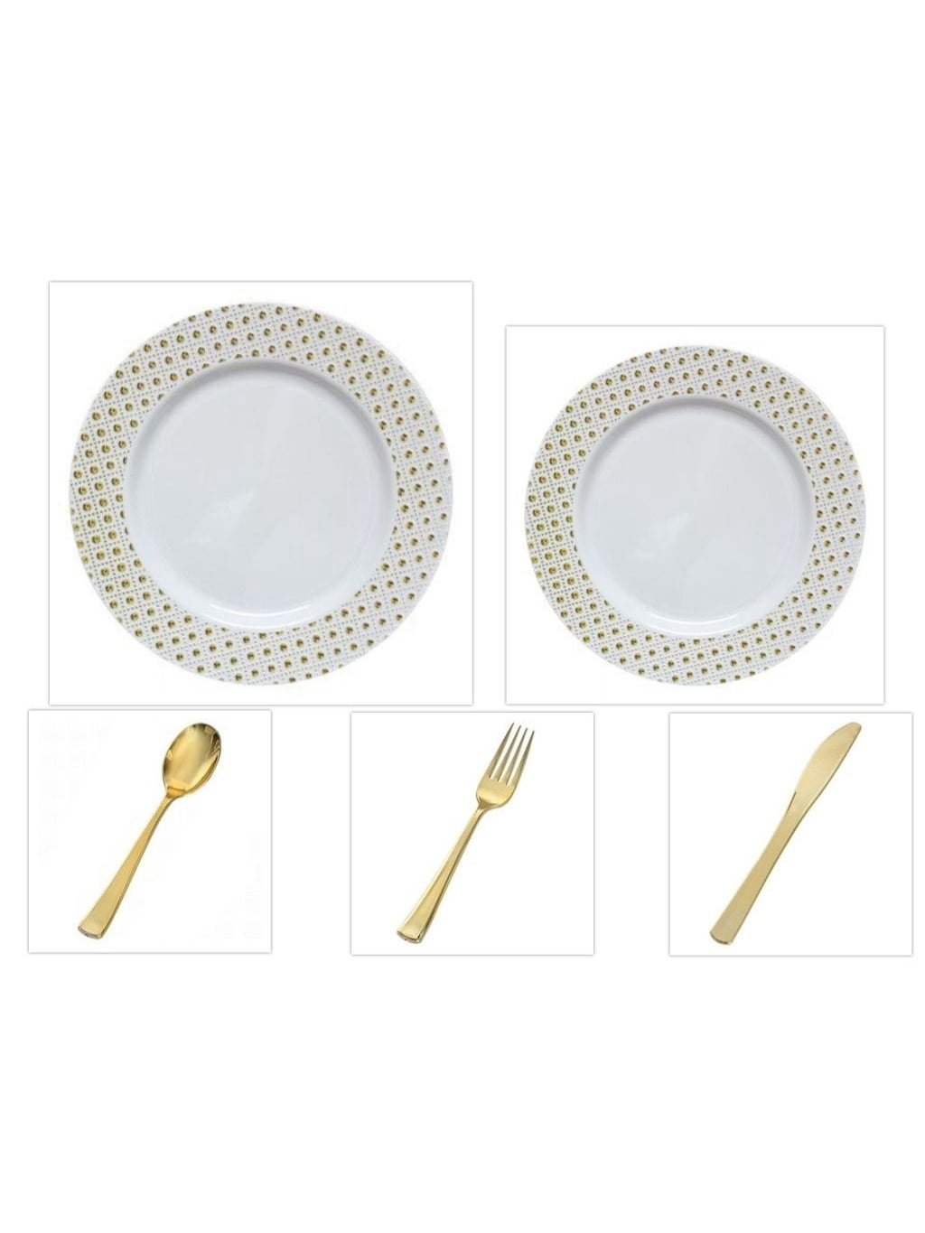 Sphere Collection White w/ Decorative Gold Dot Border 10.25" Dinner ...