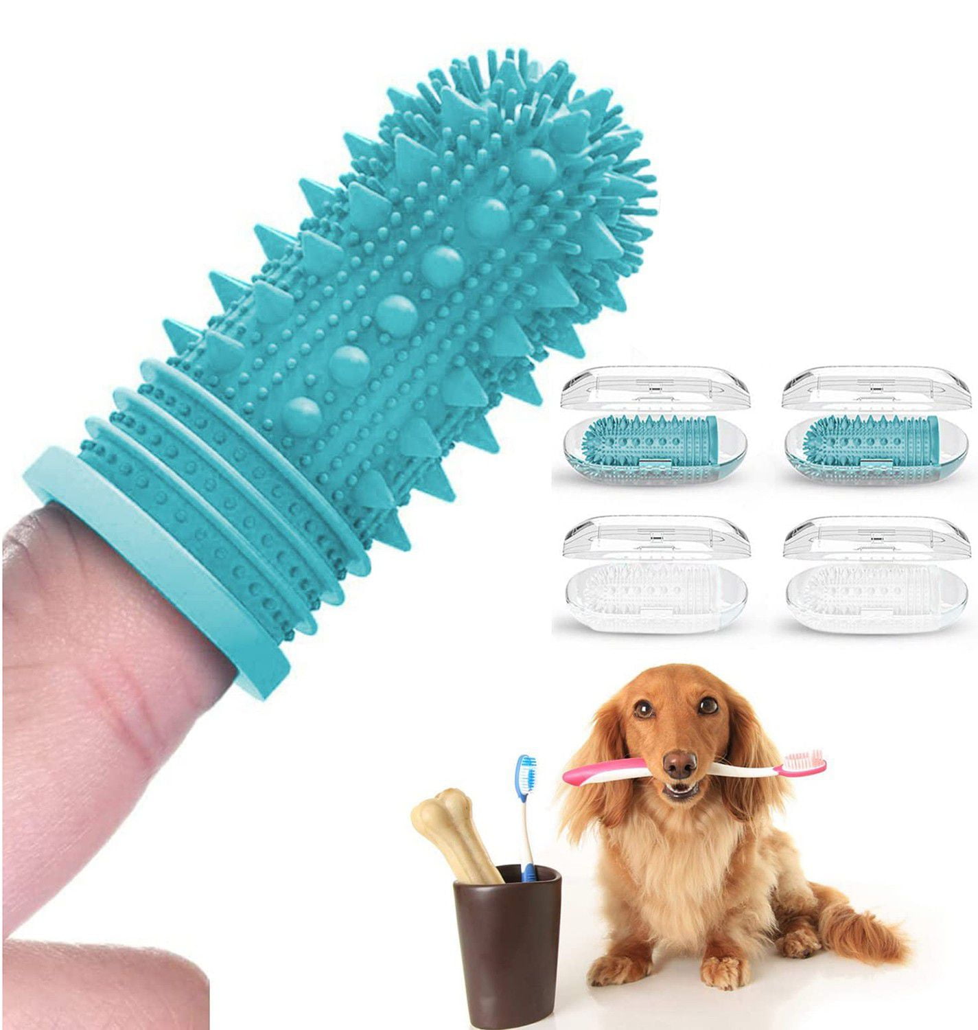 Dog Toothbrush Kit (4-Pack) Enhanced Version 360º Full Surround Soft ...
