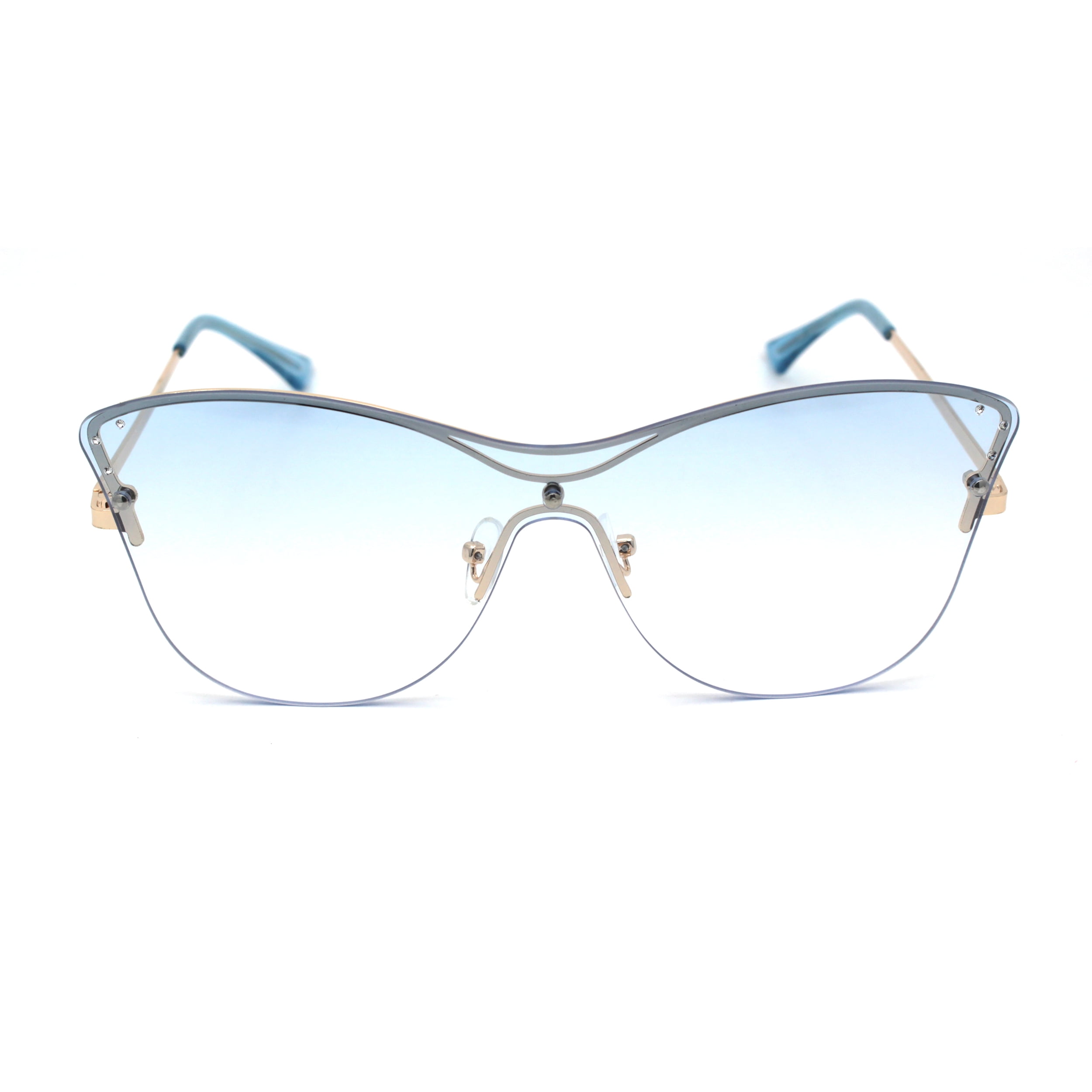 Womens Cat Eye Shield Luxury Rhinestone Sunglasses Gold Gradient Blue ...