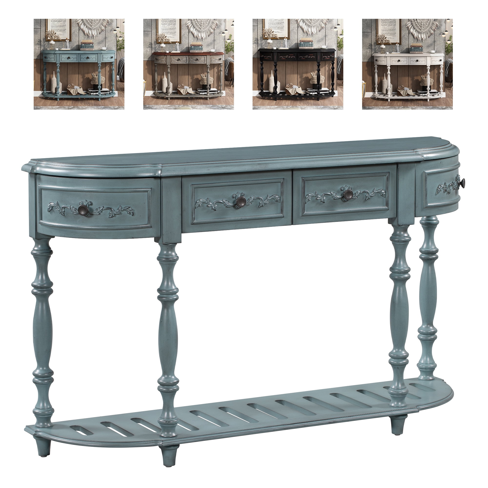 CJC 52" Curved Console Table Sofa Table Entryway Table with 4 Drawers ...