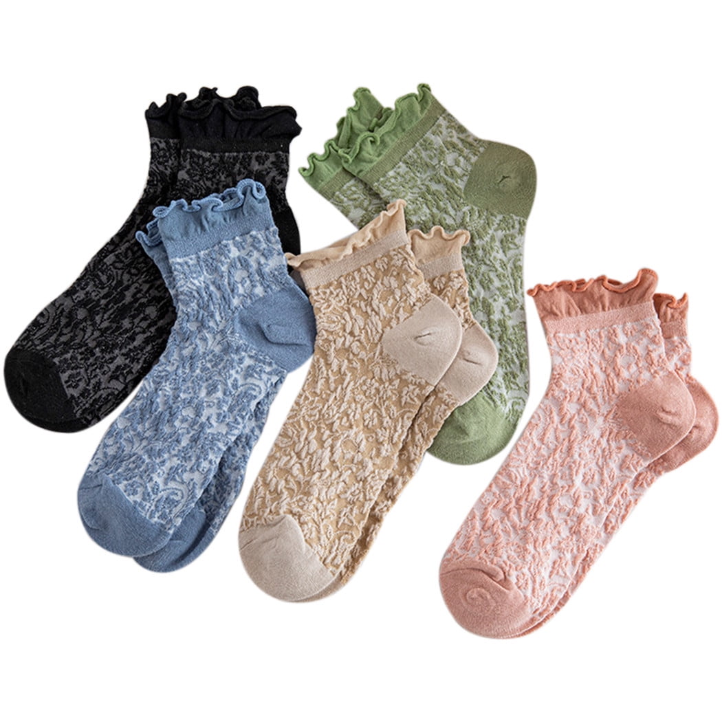 Women Ankle Socks Cute 5 Pairs Fashion Breathable Cotton Socks Ruffle ...