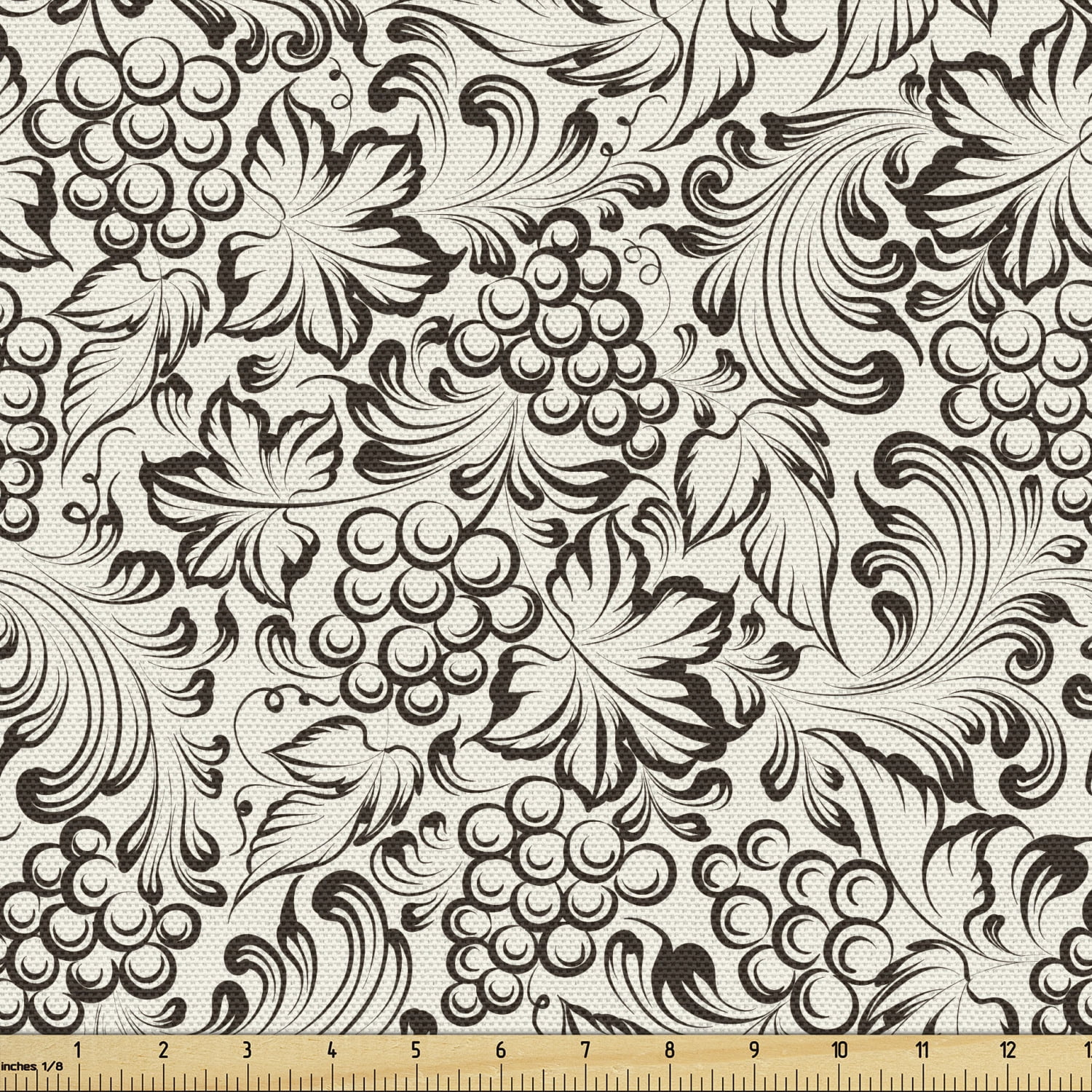 Vine Fabric by the Yard, Hand-Drawn Grapevine Pattern with Bulky Leaves ...