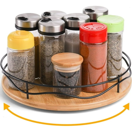 XBRW 11" Bamboo Lazy Susan Turntable Kitchen Spice Rack, Non-Skid ...