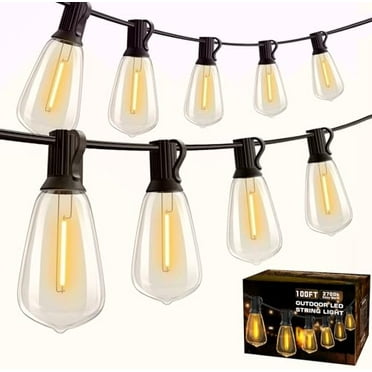 50’ LED Patio Lights, Black E26 SJTW Commercial Watertight Patio ...