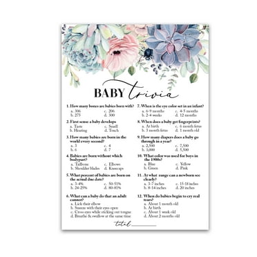 GENDER REVEAL Party Game — BABY TRIVIA Game — Pack of 25 — Minimalist Pink or Blue Fun Baby ...