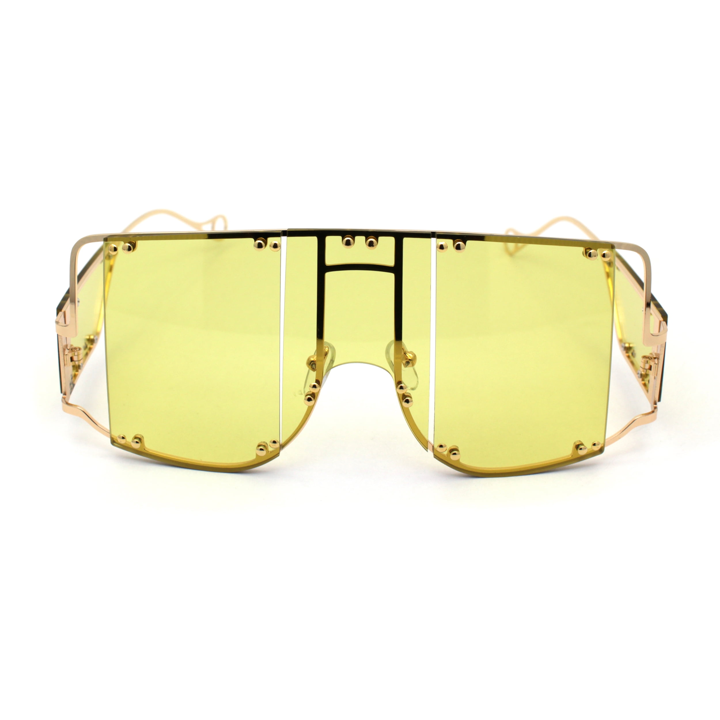 Flashy Oversize Metal Stud Mob Luxury Panel Lens Sunglasses Gold Light ...