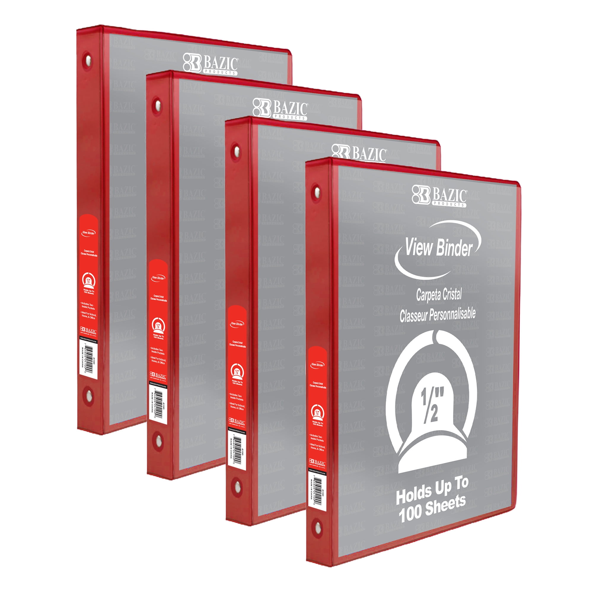 BAZIC 3 Ring Binder 1/2" Economy View Binders Red, Round Ring, Hold 100 ...