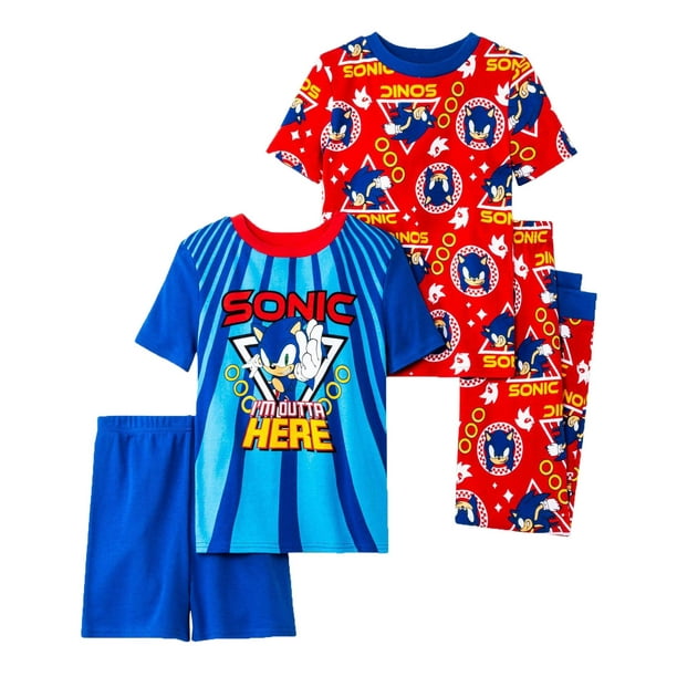 Sonic the Hedgehog Boys Pajama, 4 Piece Sleepwear Set, Red, Size: 4 ...
