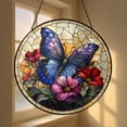 Butterfly and Flower Stained Glass Suncatcher Round Window Hanging ...