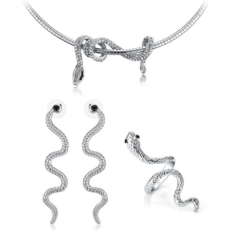 Snake Jewelry Set Snake Necklace Pendant Silver Snake Shape Ring Earrings | Walmart Canada