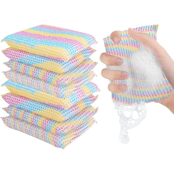 8 Packs Kitchen Sponge for Dishes, Reuseable Scouring Sponge for Pots ...