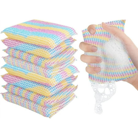8 Packs Kitchen Sponge for Dishes, Reuseable Scouring Sponge for Pots ...