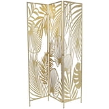 DecMode Gold Metal 3 Panel Room Divider with Palm Leaf Patterns 48 x 71 ...