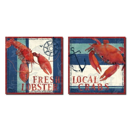 Coastal Fresh Lobster and Local Crab Prints; Nautical Decor; Two 12X12 ...