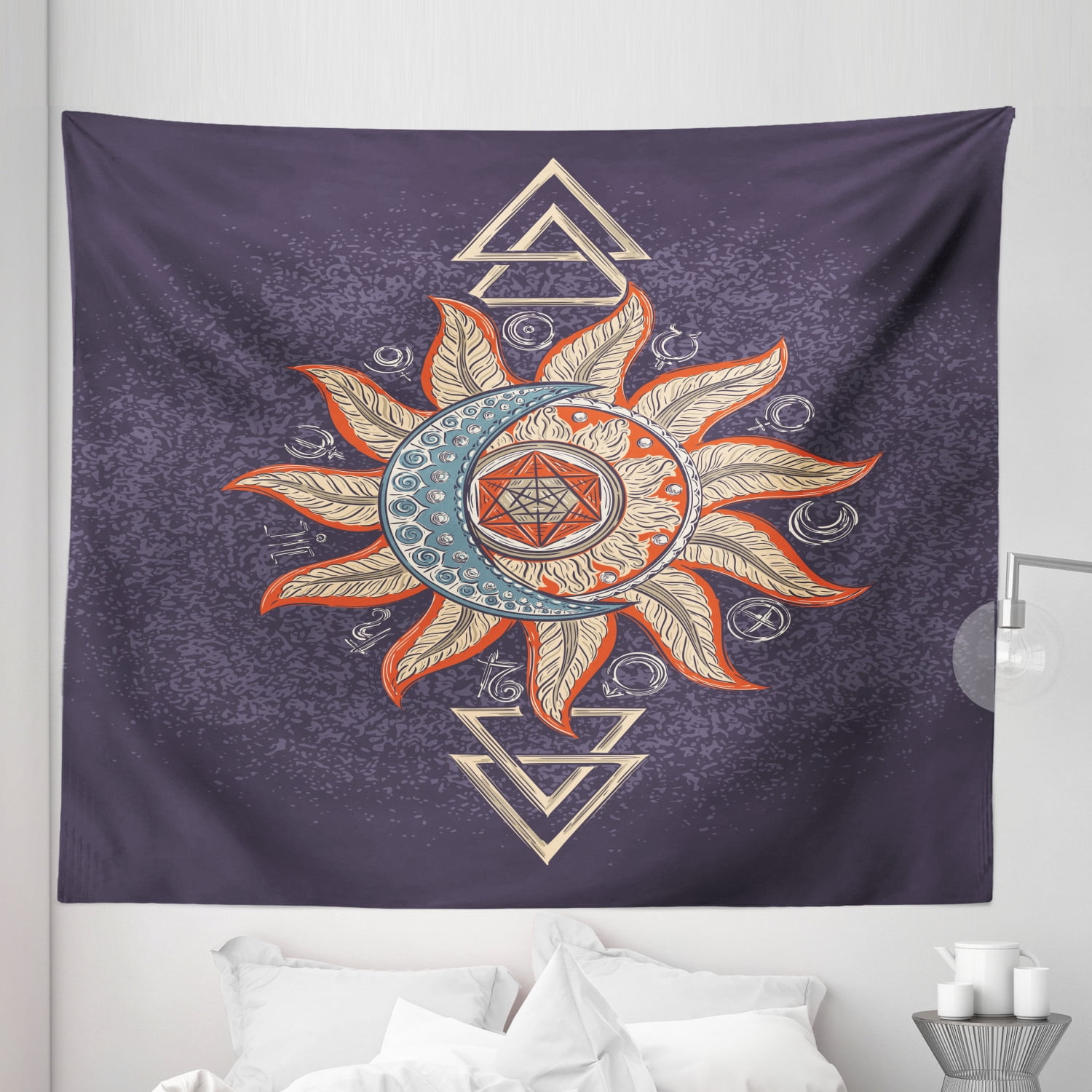 Occult Tapestry, Mysterious Alchemy with Ornamented Crescent Sun and ...