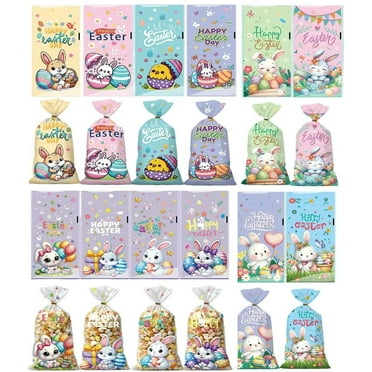 TETOU 50pcs Easter Bunny Candy Treat Bags Chick Rabbit Cellophane ...