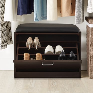 Bellemave Navy Blue Storage Shoe Bench with 3 Drawers and 3 Rattan ...