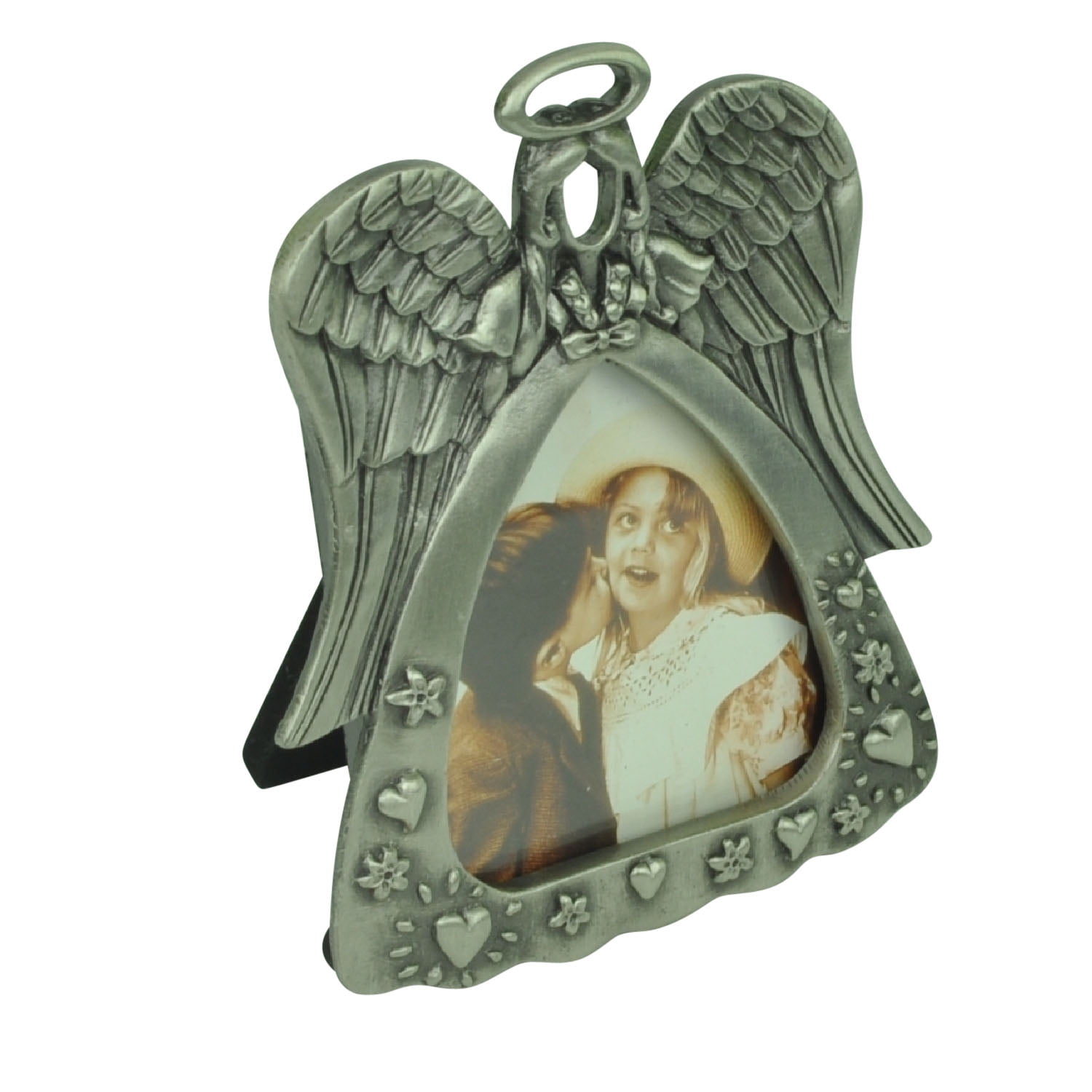 Single Angel Hearts Flowers Starst Two Photos Frame Cast Metal Pewter ...