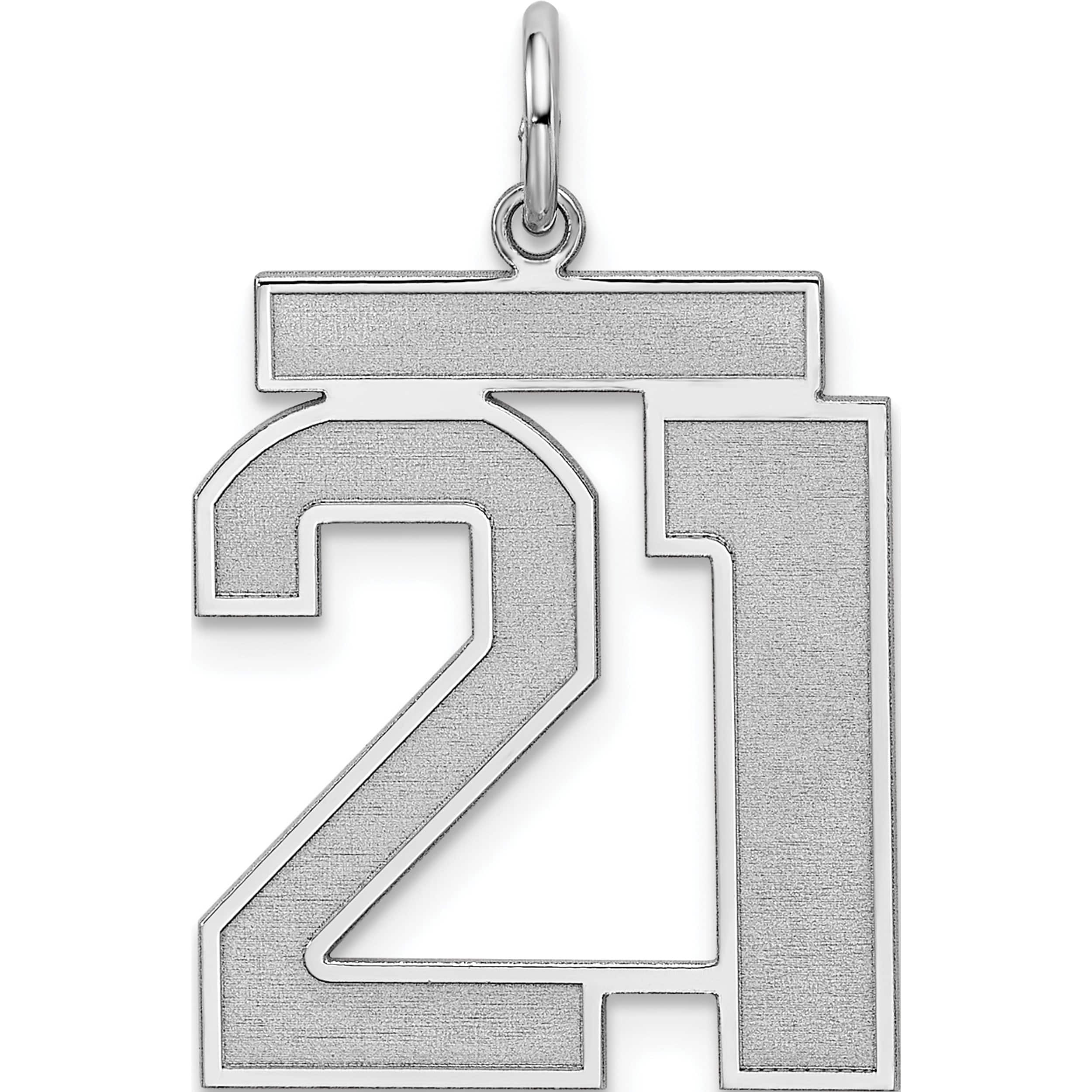 Sterling Silver Silver/Rhodium-Plated Satin Number 21 Charm (25 X 21 ...