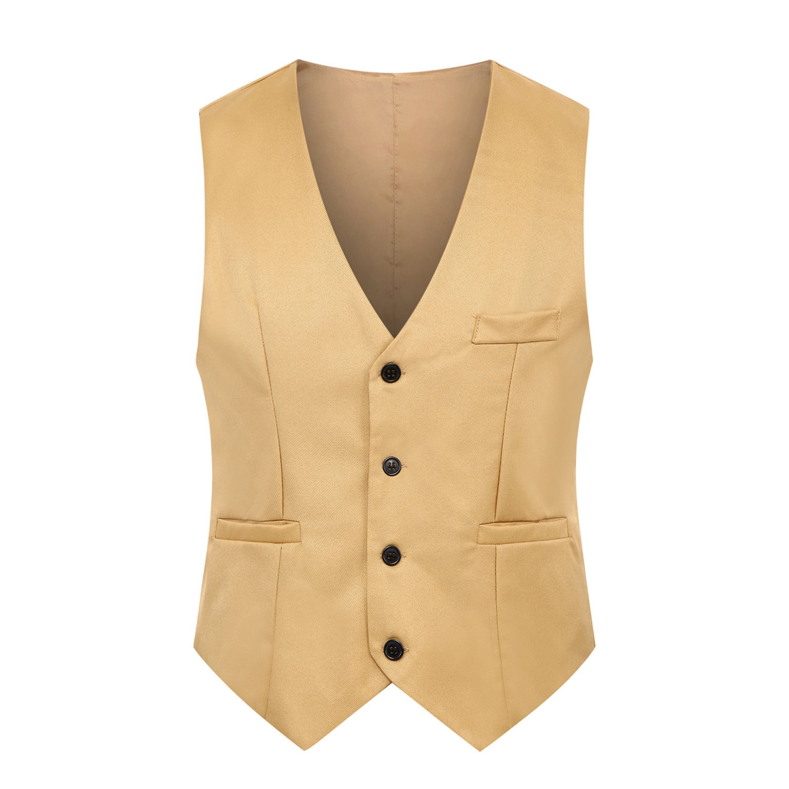 DISHAN Men Waistcoat Solid Color Single-breasted V Neck Sleeveless ...