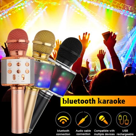 Household 2 In 1 Wireless LED h Karaoke Microphone with Light ,Mini USB ...
