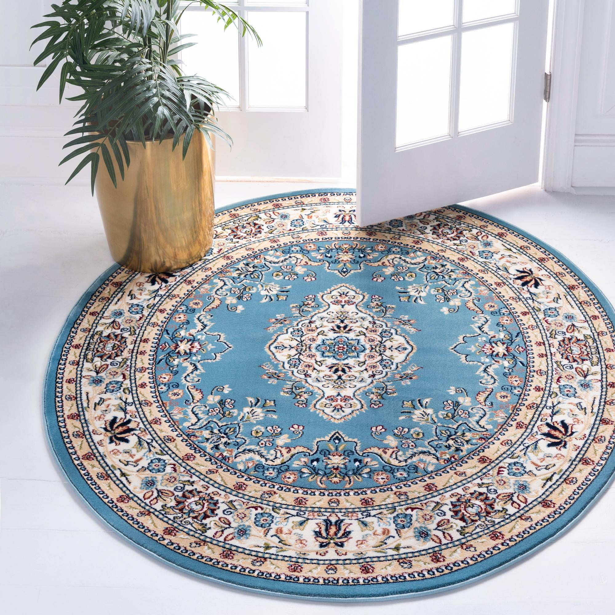 Rugs.com Rabia Collection Rug – 5' Round Blue Low Rug Perfect For ...