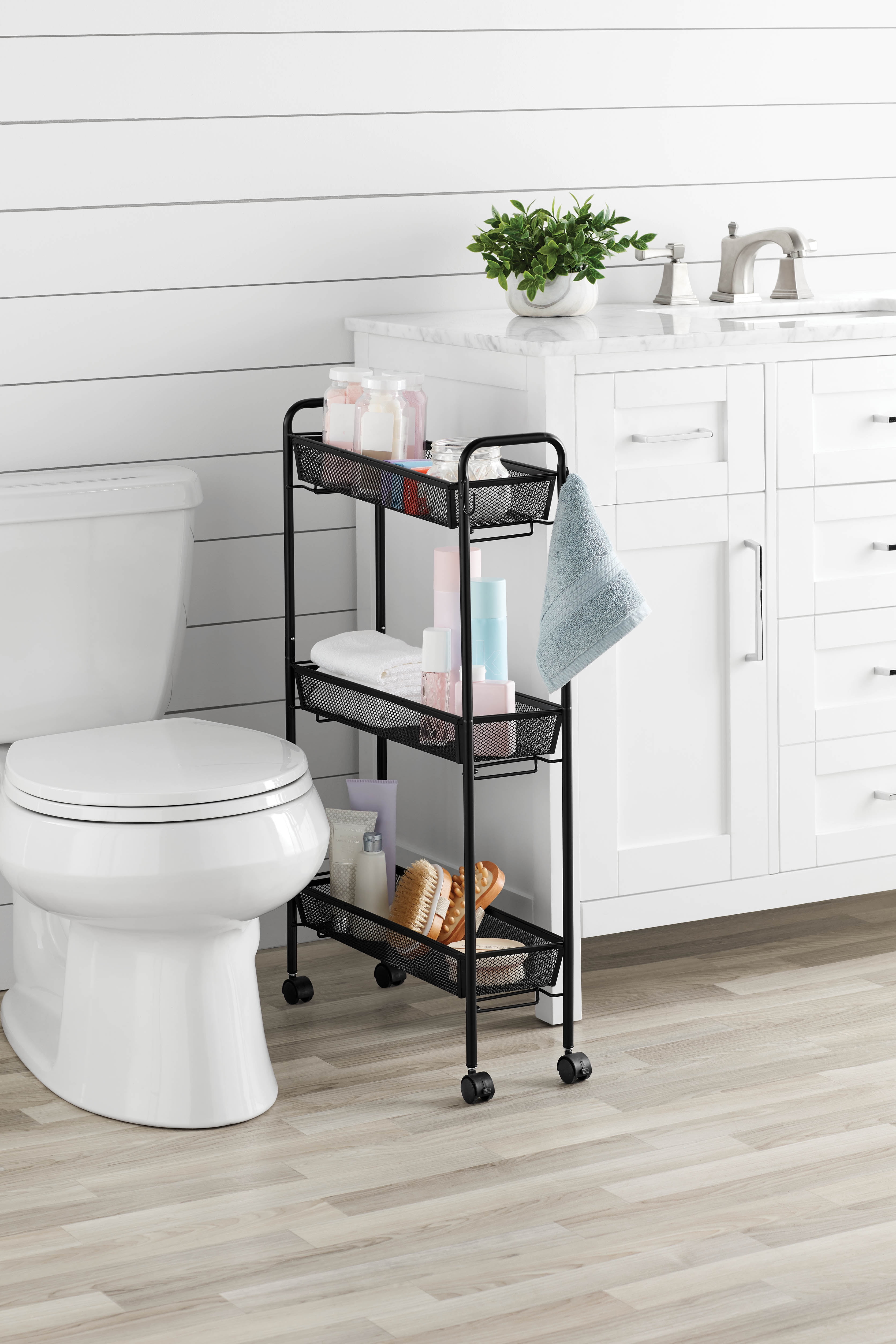 Mainstays 3 Tier Slim Rolling Organization Cart Black Walmart